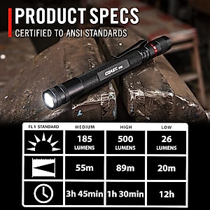 Coast HP3R 385 Lumen Rechargeable LED Penlight with Twist Focus, Green