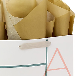 Hallmark Signature Studio 10"Large Square Gift Bag with Tissue Paper (Happy Birthday) Teal, Gray, Pink, Blue on White