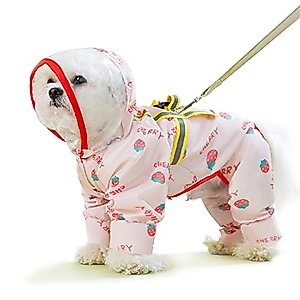 Mitili Cute Puppy Dog Raincoat Four-Legged Waterproof All-Inclusive with Hat,Waterproof Rain Jacket with Night Reflective Strip Small Medium Dogs Pet Poncho Clothes (S(Back Length:10-12"), Pink)
