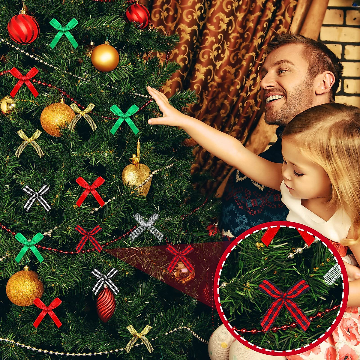 200 Pieces Christmas Tiny Bows Mini Christmas Bows Satin Ribbon Bows Mini Craft Ribbon Wreaths Bows for Sewing DIY Craft Wedding Decoration (Cute Style)