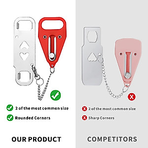 Portable Door Lock, Extra Home Security Door Locker for Additional Privacy and Safety, Travel Lock Down Locks for Traveling, Hotel, Home, Apartment, College with Door Hanger Sign (2 Pack), Black & Red