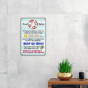 QIONGQI Funny Pool Rules Metal Tin Sign Wall D閏or Blue Sign for Home Swimming Pool Indoor Outdoor Decor