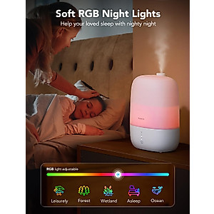 GoveeLife Smart Humidifiers for Bedroom, 3L Top Fill Cool Mist Humidifiers with Essential Oil Diffuser, Humidity Control, WiFi Air Humidifier with Night Light, for Baby, Plants, Home, Work with Alexa