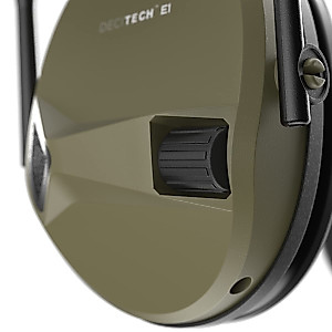 Defender Safety Decitech E1 Electronic Active Hearing Protection, Shooting, Range, Hunting, Tactical Earmuffs, 24 NNR Rated. (Olive Green)