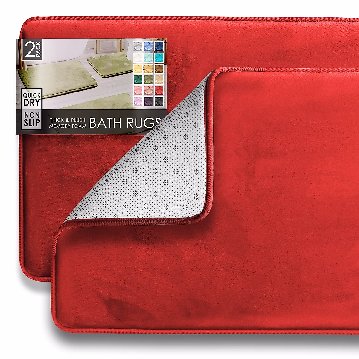 Clara Clark 2 Piece Bathroom Rugs Bath Mat Set, Velvet Memory Foam Bath Mats for Bathroom - Non-Slip, PVC Backing Bath Rugs, Washable Bathroom Rug Mats - Dries Quickly, Bathroom Rug Set - Burgundy