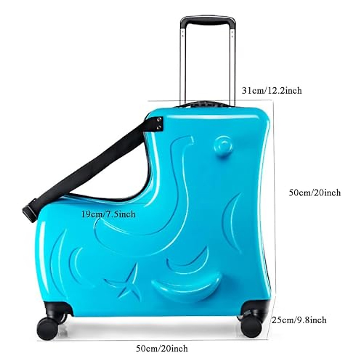 RUTILY Ride On Suitcase for Kids 20" Fashionable Unisex Kid Rolling Carry On Luggage with 4 Universal Wheels and Password Lock Recommended Age 2-8 Years Old Load Bearing 110LB (Blue)