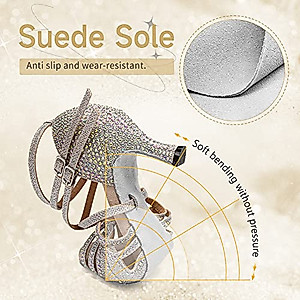 RUYBOZRY Latin Dance Shoes for Women Rhinestones Open Toe Salsa Bachata Performance Ballroom Dancing Shoes,YC-D27-Suede sole-7.5,Silver,US 8