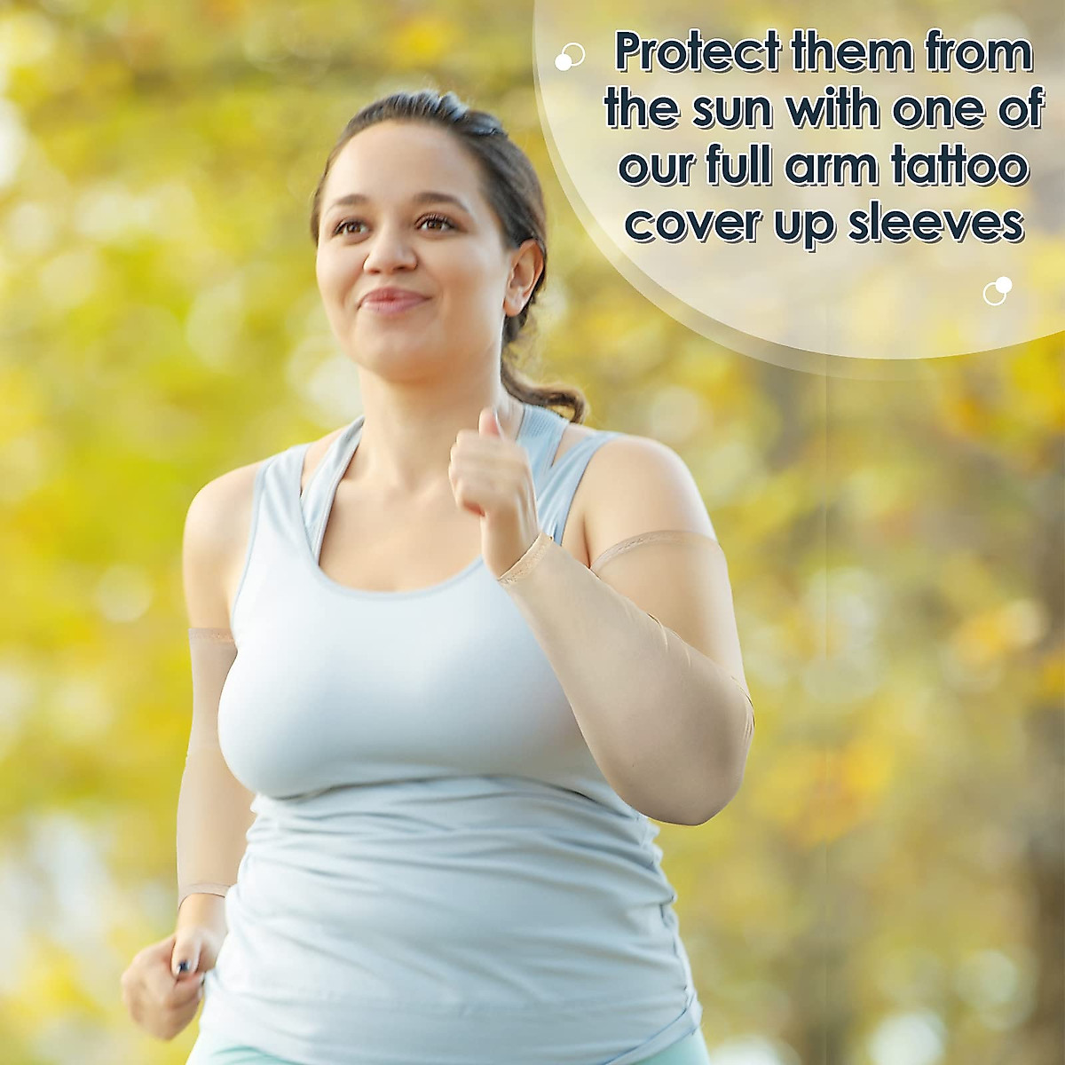 8 Pieces Plus Size Full Arm Sleeves UV Sun Tattoo Arm Sleeve Cooling Arm Compression Covers Tattoo Cover Up for Women Men (Beige)