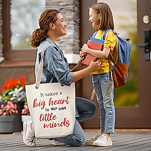 Oudain 2 Pieces Teacher Tote Bag for Women Christmas Teacher Appreciation Gift Teacher Gift Bag Canvas Teacher Bag for School Christmas Daycare, 16 x 14.8 Inch