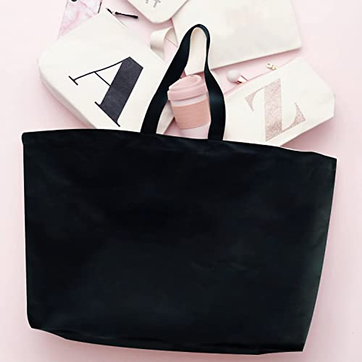 LLYLIU Canvas Tote Bag - Extra Large Shopping Beach Totes Bags Reusable Big Grocery Bag Plain Solid 28" x 8" x 16"