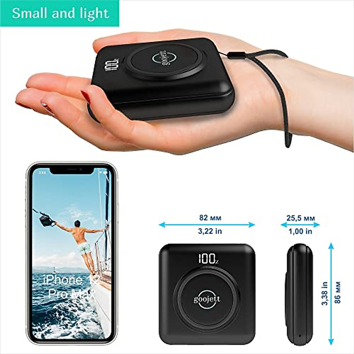 Wireless Portable Charger Power Bank 10000mAh Portable Phone Charger,iPhone Charger with Built in 4 Cable, USB-C-Wireless Charging External Battery Pack Backup Compatible with iPhone, Samsung, iPad 1