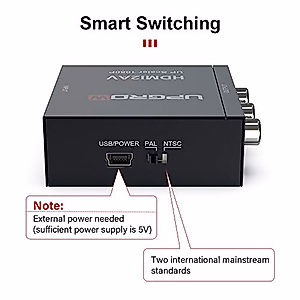 UPGROW HDMI to RCA, 1080p HDMI to AV RCA CVBs Composite Video Audio Converter Adapter Supports PAL/NTSC for TV Stick, Roku, Chromecast, Apple TV, PC, Laptop, Xbox, HDTV, DVD-Black (UPGROWHRCA01)