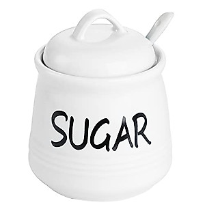 HAOTOP Porcelain Sugar Bowl with Lid and Spoon 12oz (White)
