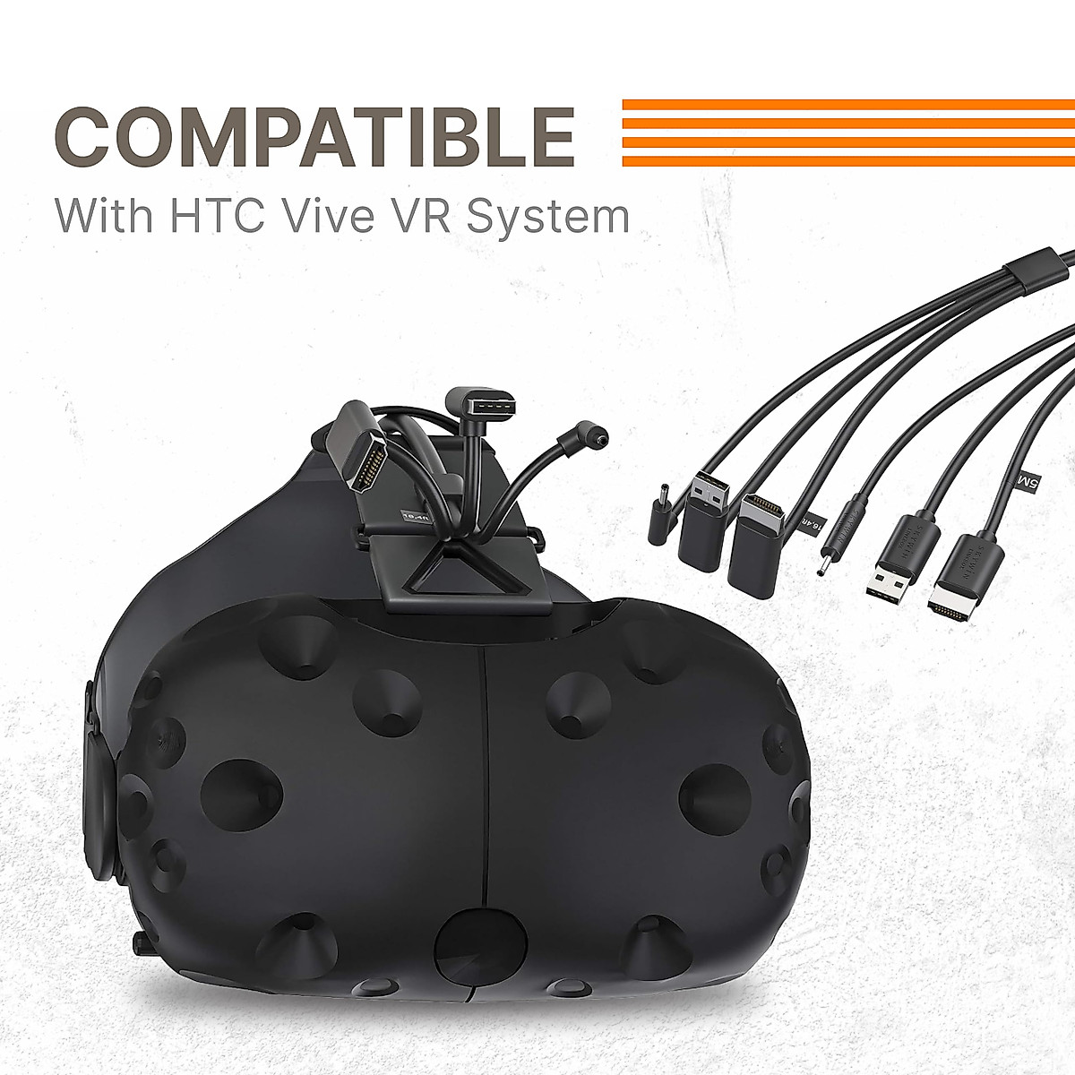 Skywin 3-in-1 Round HTC Vive Compatible Cable - Replacement 3-in-1 Connection Cable for HTC Vive Headset and Linkbox (5 Meters / 16 Feet)