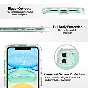 Coolwee Crystal Glitter Full Protective Case for iPhone 11 Heavy Duty Hybrid 3 in 1 Rugged Shockproof Women Girls Transparent for Apple iPhone 11 6.1 inch Shiny Clear Bling Sparkle