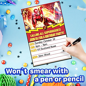 Flash Invitation Cards and Envelopes – 20 Fill-in Invites for Kids Birthday Bash and Theme Party, 10X15 cm, Postcard Style