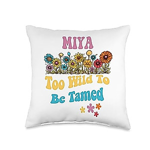 Wildflower Gift For Women Gift For MIYA Cute Retro Girls Wildflower Miya Name Throw Pillow, 16x16, Multicolor