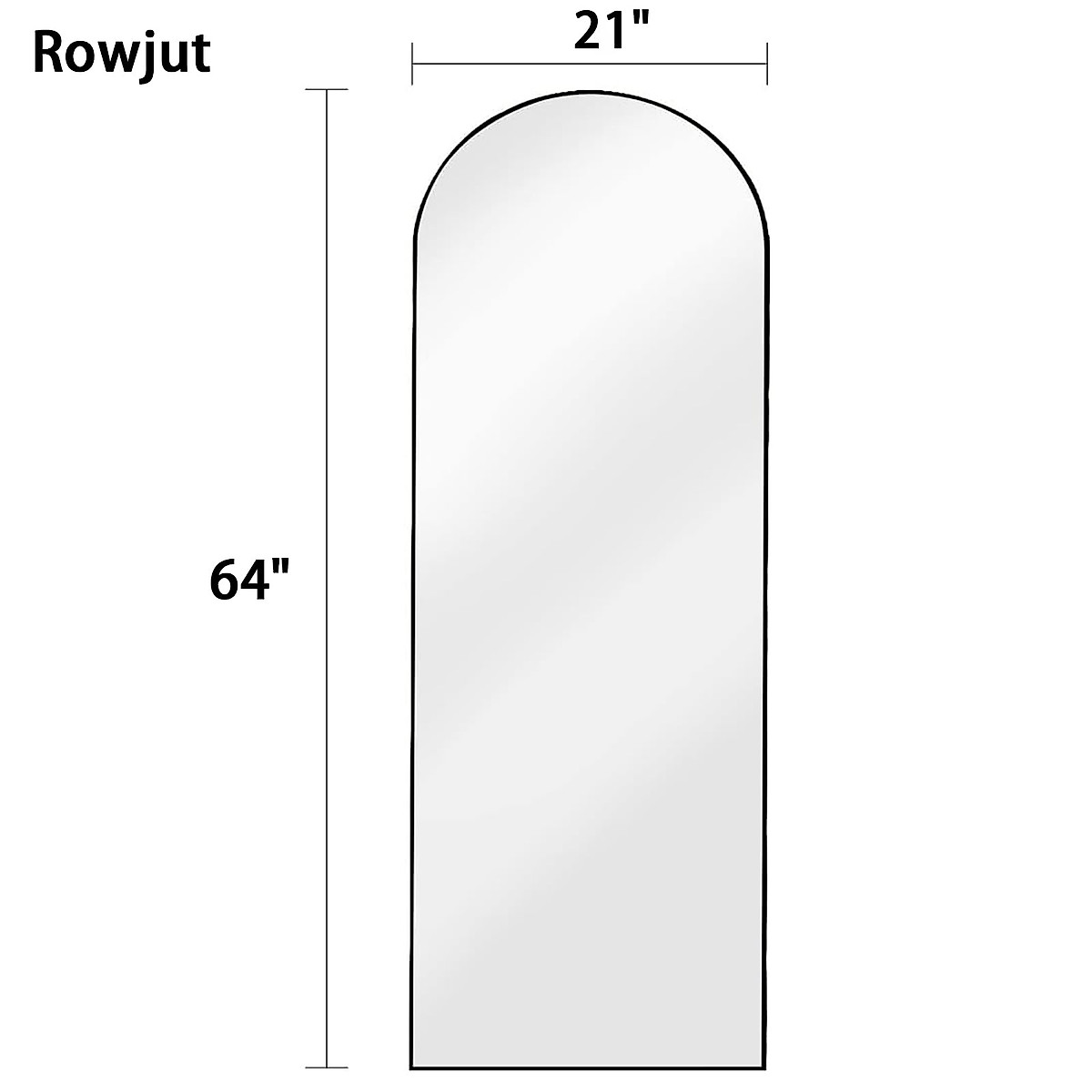 Rowjut 64"x21"Floor Mirror Arched Full Length Mirros, Mirror Floor Length Standing Hanging or Leaning & Large Full Body & Wall Mirror for Bedroom, Living Room, Aluminum Frame, Black