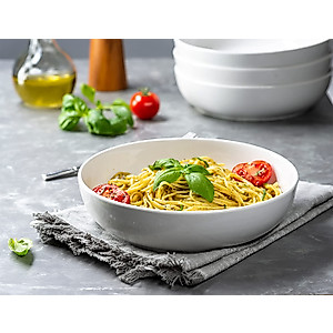 KooK Salad Bowl, Pasta Bowls, Soup, Serving Bowls, Ceramic, Large Capacity, Microwave & Dishwasher Safe, Set of 4, 40 Oz, (White)