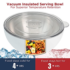 served Brand | Premium Small Serving Bowl - Keep Food Hot or Cold for Hours with our Vacuum-Insulated, Double-Walled, Copper-Lined Stainless Steel Serving Bowl (White Icing)