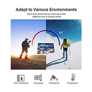 Netac 64GB Micro SD Card MicroSDXC UHS-I Flash Memory Card Up to 100MB/s - A1, U3, Class10, V30, 667X, FAT32 High-Speed TF Card