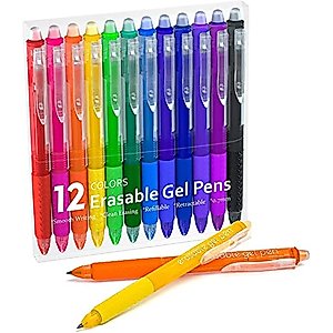 Erasable Gel Pens, 12 Colors Lineon Retractable Erasable Pens Clicker, Fine Point, Make Mistakes Disappear, Assorted Color Inks for Drawing Writing Planner and Crossword Puzzles