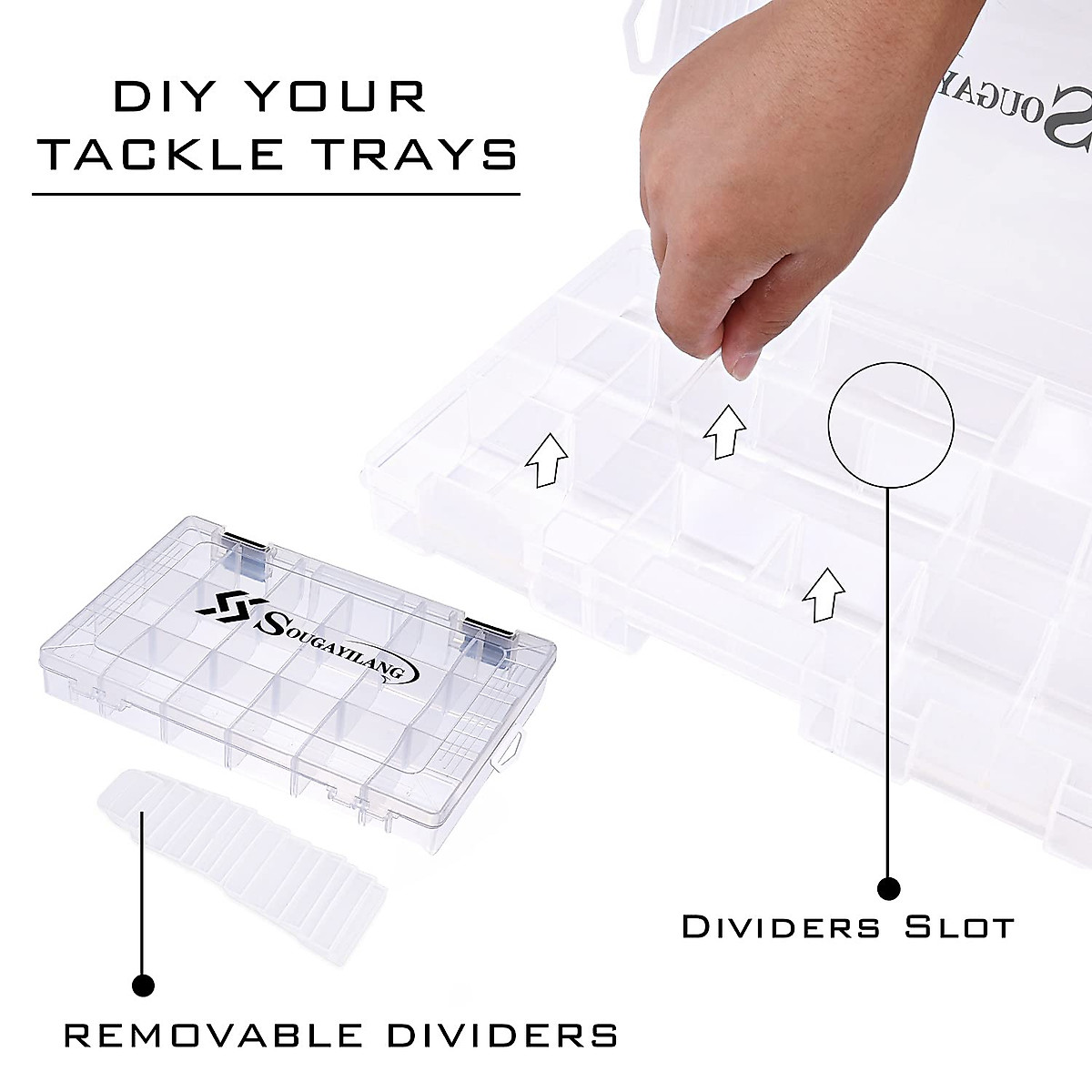 Sougayilang Fishing Tackle Boxes - 3600 3700 Plastic Storage Organizer Box with Removable Dividers - Fishing Tackle Storage - 4 Packs 3600 Transparent Tackle Trays