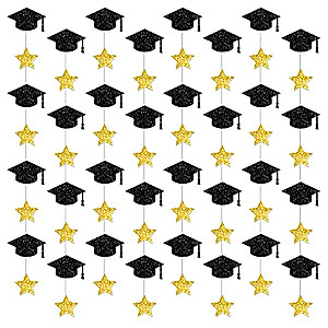 Glitter Graduation Cap Garland, 10 Feet - 8 String, No DIY | Black and Gold Graduation Party Decorations 2023 | Black Graduation Cap Decorations for Class of 2023 Decorations | 2023 Graduation Garland