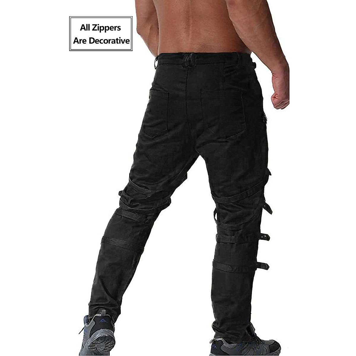 AKARMY Men's Fashion Hiphop Rock Punk Gothic Pants Techwear Sport Hiking Riding Cotton Casual Cargo Pants K013 Black 32