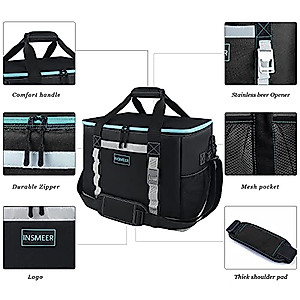 INSMEER Insulated Cooler Bag 65Cans/32 Cans Large Cooler Bag Soft Sided Cooler with Shoulder Strap, Collapsible Leakproof Portable Coolers for Camping/Beach/Food Delivery/Shopping/Outdoor/Picnic