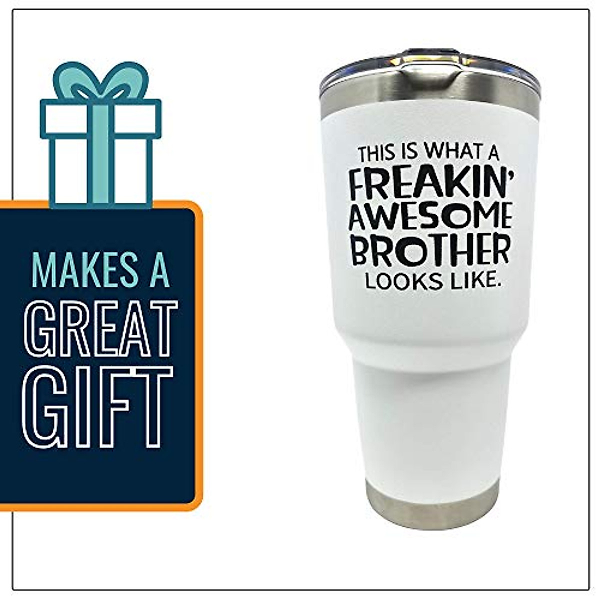 Funny Gift for Brother - Awesome Brother Tumbler Coffee Mug - Great Travel Cup Gifts for Brothers from Sisters, Christmas Birthday Presents for Brother