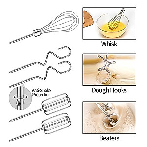 UTALENT Multi-speed Hand Mixer, Electric with Easy Eject Turbo Button and 5 Attachments, 180W (Beaters, Dough Hooks, and Whisk)