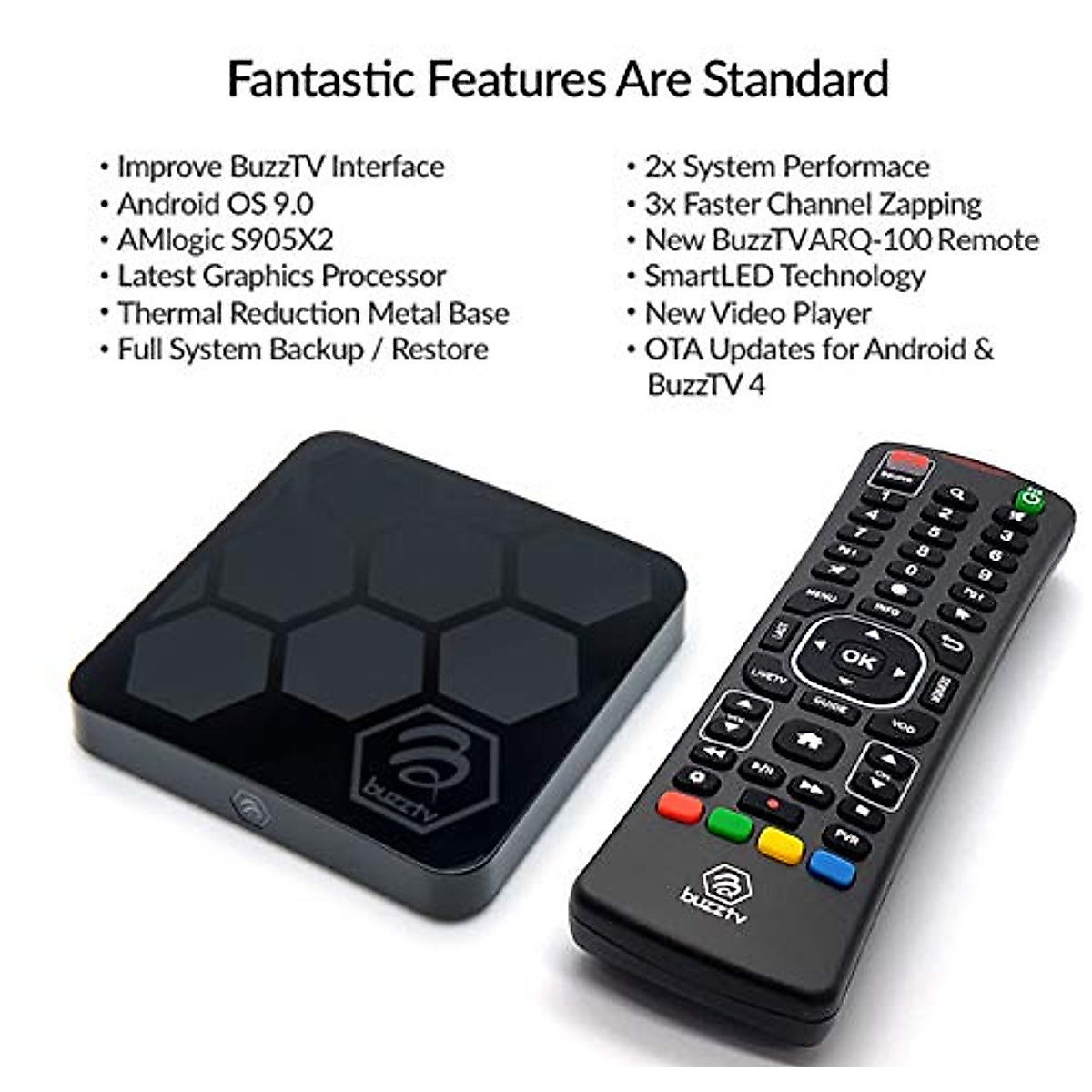 BuzzTV XRS4000 & ARQ100 Bundle - Android 9.0 IPTV Set-Top Box - Faster Than Ever Before - 4K Ultra HD - 4GB RAM 32GB Storage - Latest Graphics Process