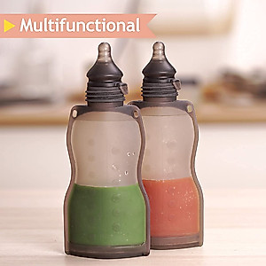 haakaa Baby Bottles Reusable Baby Food Pouches Squeezable Yummy Pouch for Milk/Juices/Purees, 260ml Squeeze & Feed Bag for Breastfeeding, Freezer Safe, Variable Flow Teat, 6M+