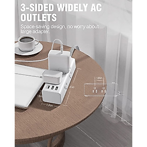 Power Strip Surge Protector - Widely Outlets with 3 USB Ports (1 USB C), Outlet Extender Strip with 5 Ft Extension Cord, Flat Plug, Wall Mount, Small Power Strip for Travel Office Dorm Home