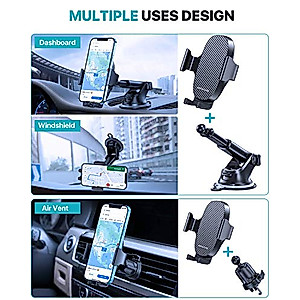 Miracase Military-Grade Universal Cell Phone Holder for Car,[Ultra-Stable& Strong Suction] Hands Free Dashboard Windshield Air Vent Car Phone Holder Mount Fit for All Mobile Phones