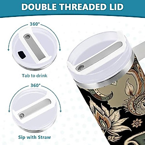 Maunzc 30 oz Tumbler with Handle and Straw, Insulated Stainless Steel Travel Mug with Lid for Coffee, Iced Tea, Water, Gift for Men Women (Peacock Paisley Textile)