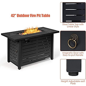 HAPPYGRILL 42" Fire Pit Table Propane Gas Fire Table with Lid, 60,000 BTU Gas Burner Stove Fire Table for Outdoor Patio Backyard