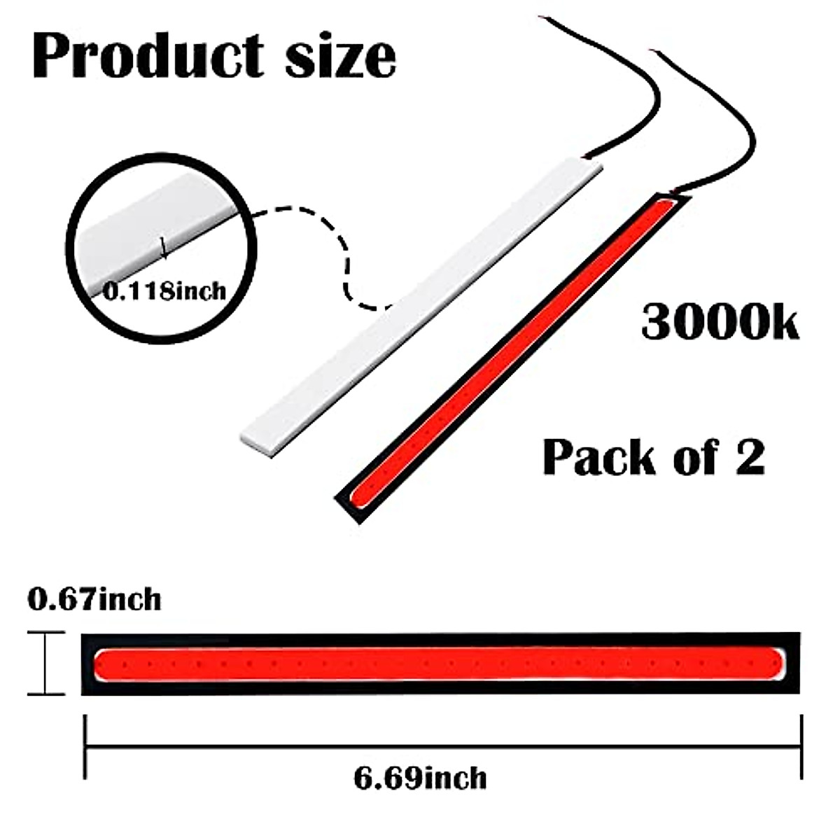 2PCS 170MM A Variety of Colours DRL LED Strip Lights for Car,COB LED Hood Light,Daytime Running Lights,Fog Lights,12v Waterproof Car Decor Light Strip for Truck SUV Boat RV Motorcycles (Red-2pcs)