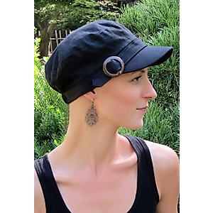 Hats Scarves & More Womens Chemo Cadet Cap Short Billed Newsboy Hat Soft Cap for Bald Women Black
