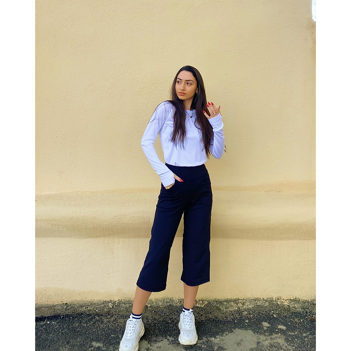 Promover Capri Pants for Women Yoga Pants with Pockets Wide Leg Cropped Pants for Casual Summer High Waisted Flare Legggings(Black,XXL,23")