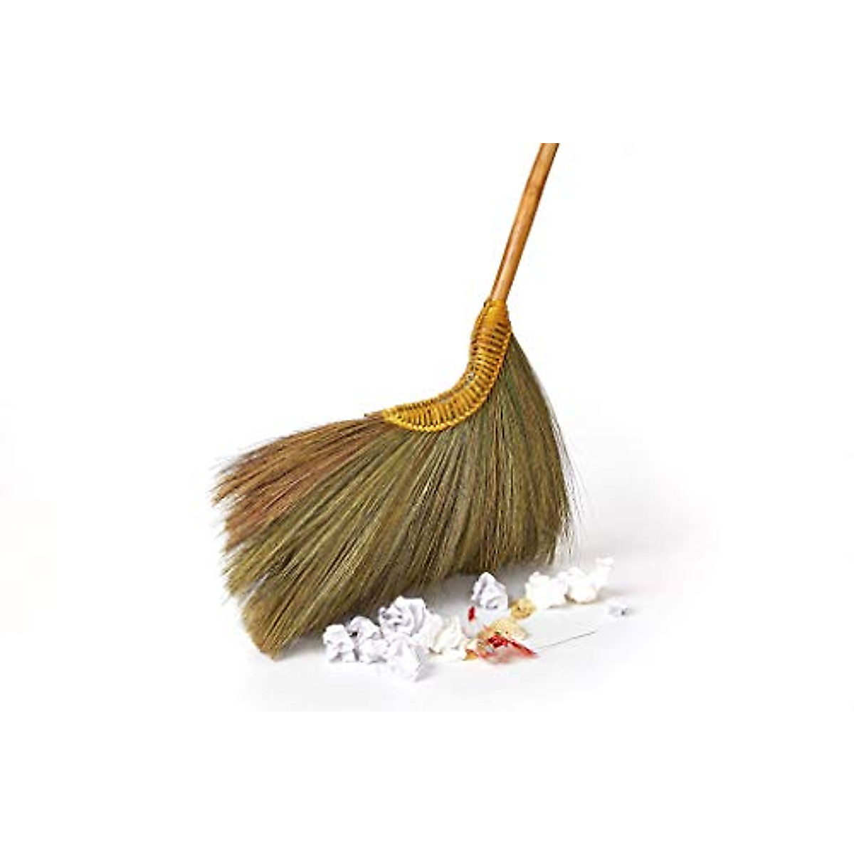 SN SKENNOVA - 1 Piece of Asian Broom Whisk Broom Thai Natural Grass Broom Solid Wood Handle Rattan Hand Grip (Kong Grass, 39 inch)