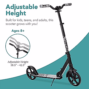 Best Choice Products Kids Height Adjustable Kick Scooter for Ages 8+, Teen, Adult, Outdoor Play w/Carrying Strap, Non-Slip Deck, Kickstand, Mud Guards, 220lb Capacity - Black