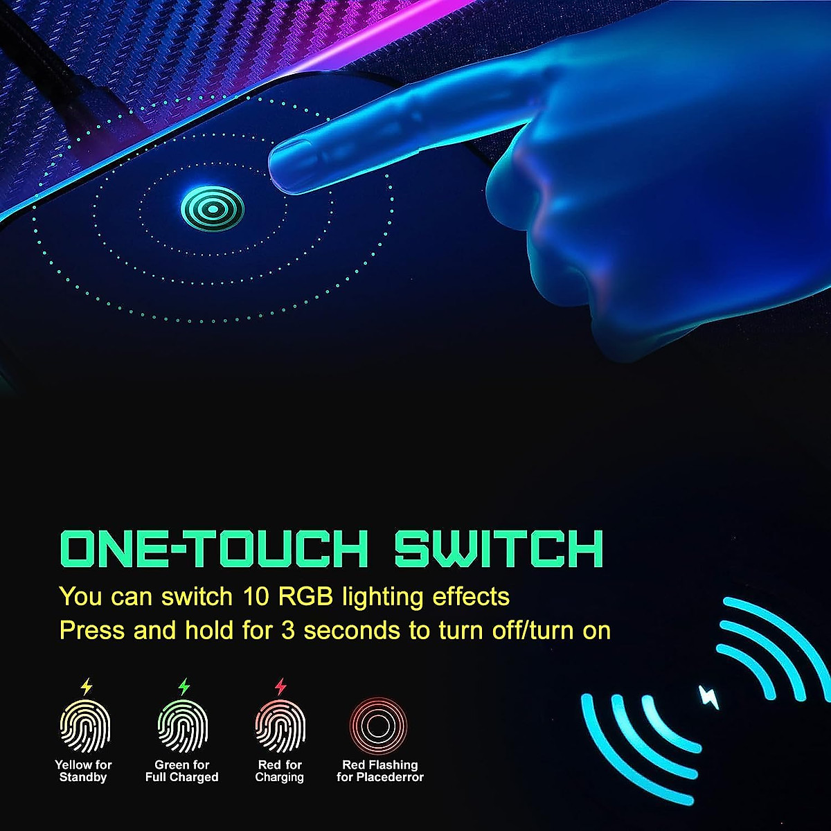 GIM Wireless Charging RGB Gaming Mouse Pad 10W, LED Mouse Mat 800x300x4MM, 10 Light Modes Extra Large Mousepad Non-Slip Rubber Base Computer Keyboard Mat for Gaming, MacBook, PC, Laptop, Desk