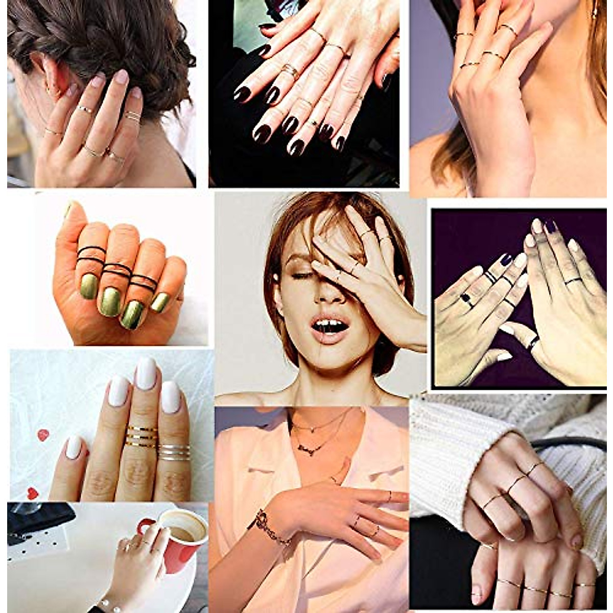 Rinspyre 8 Pieces Stainless Steel 1mm Women's Stacking Ring Set Plain Band Dainty Knuckle Midi Rings Comfort Fit Gold Tone