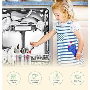 Toddler Utensils with Silicone Handle,6 pcs Kids Silverware Set,Baby Forks and Spoons for Self-Feeding,Green Yellow Navy