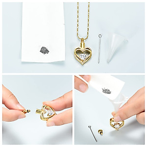 Cremation Jewelry Heart Urn Necklace for Women Girls Birthstone Memorial Jewelry Pendant for Ashes for Human Pet (Gold White)