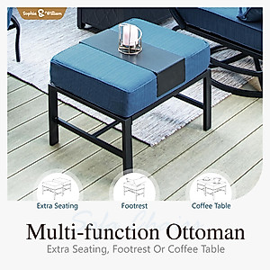 Sophia & William Patio Furniture Sets for 9 with 45" Gas Fire Pit Table Outdoor Conversation Sets, 2xSofa Chairs, 2xSwivel Cushion Chairs, 1x3-Seat Sofa, 2xOttomans for Porch Poolside Peacock Blue