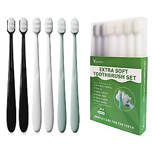 EasyHonor Extra Toothbrush for Sensitive Gums, Micro Fur Manual Toothbrush with 20000 Soft Floss Bristle for Pregnant Women, Elderly, Braces and Gum Recessions, Protect Fragile Gums (6 Pack)