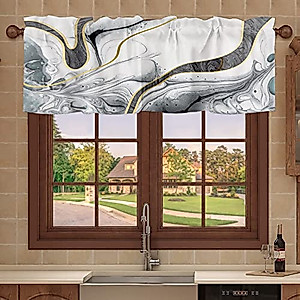 Curtain Valance, Abstract Marble Black White Gold Rod Pocket Valance Short Window Treatment Decor Curtains for Kitchen Bathroom Bedroom,1 Panel, 54" x 18" L